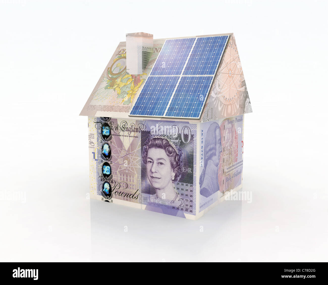 money home with solar panel concept financing Stock Photo - Alamy