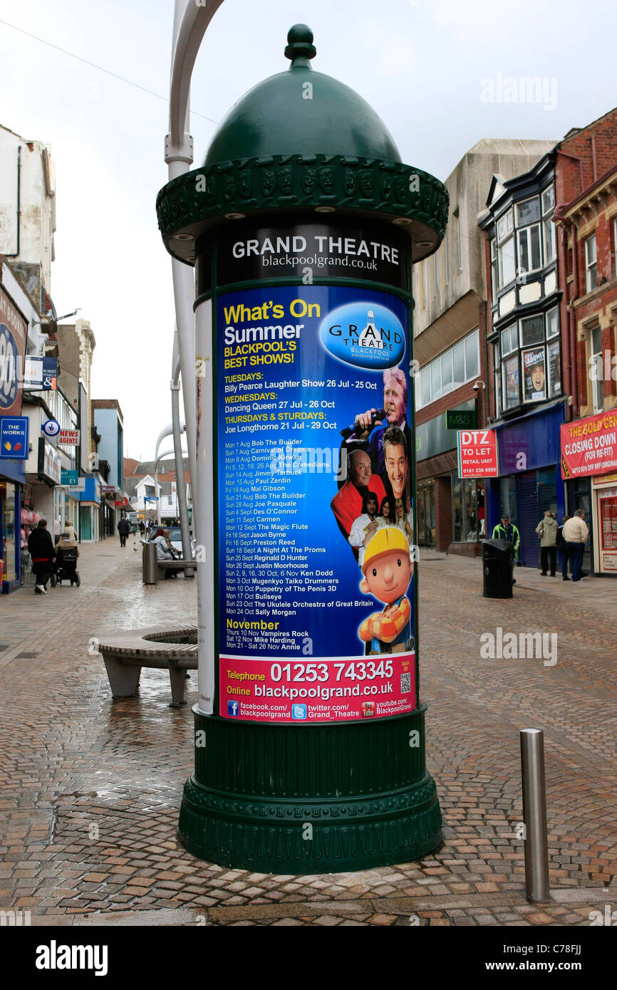 Grand Theater Advertising column in Blackpool Town Center Lancs Stock ...