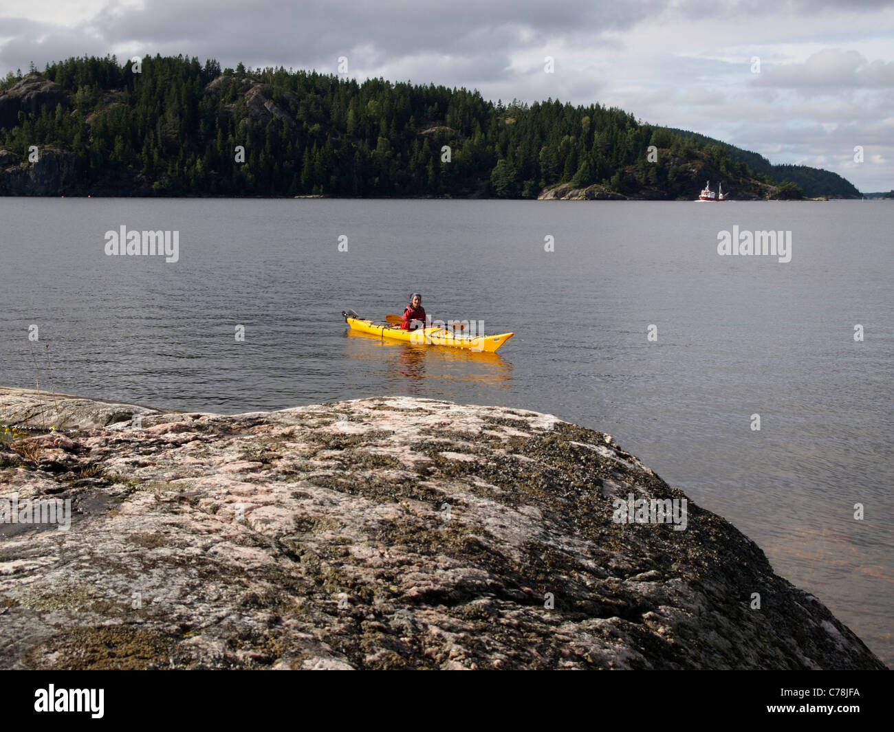 sea kayaking, Kalvön, Bohuslän, Sweden (Barholmen behind Stock Photo ...