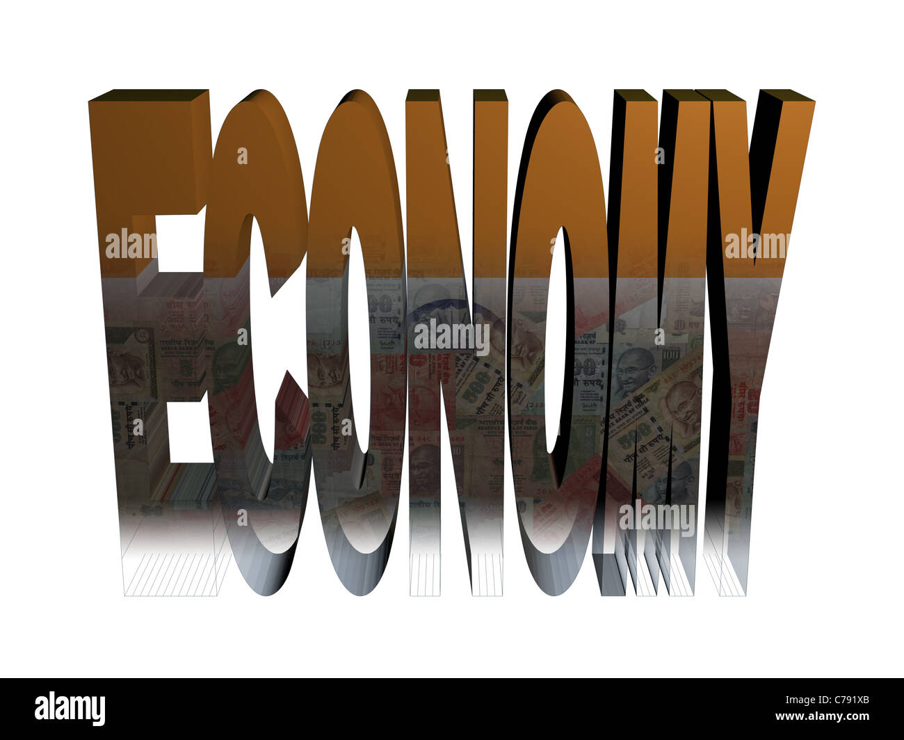 Economy text with Indian flag and Rupees illustration Stock Photo - Alamy