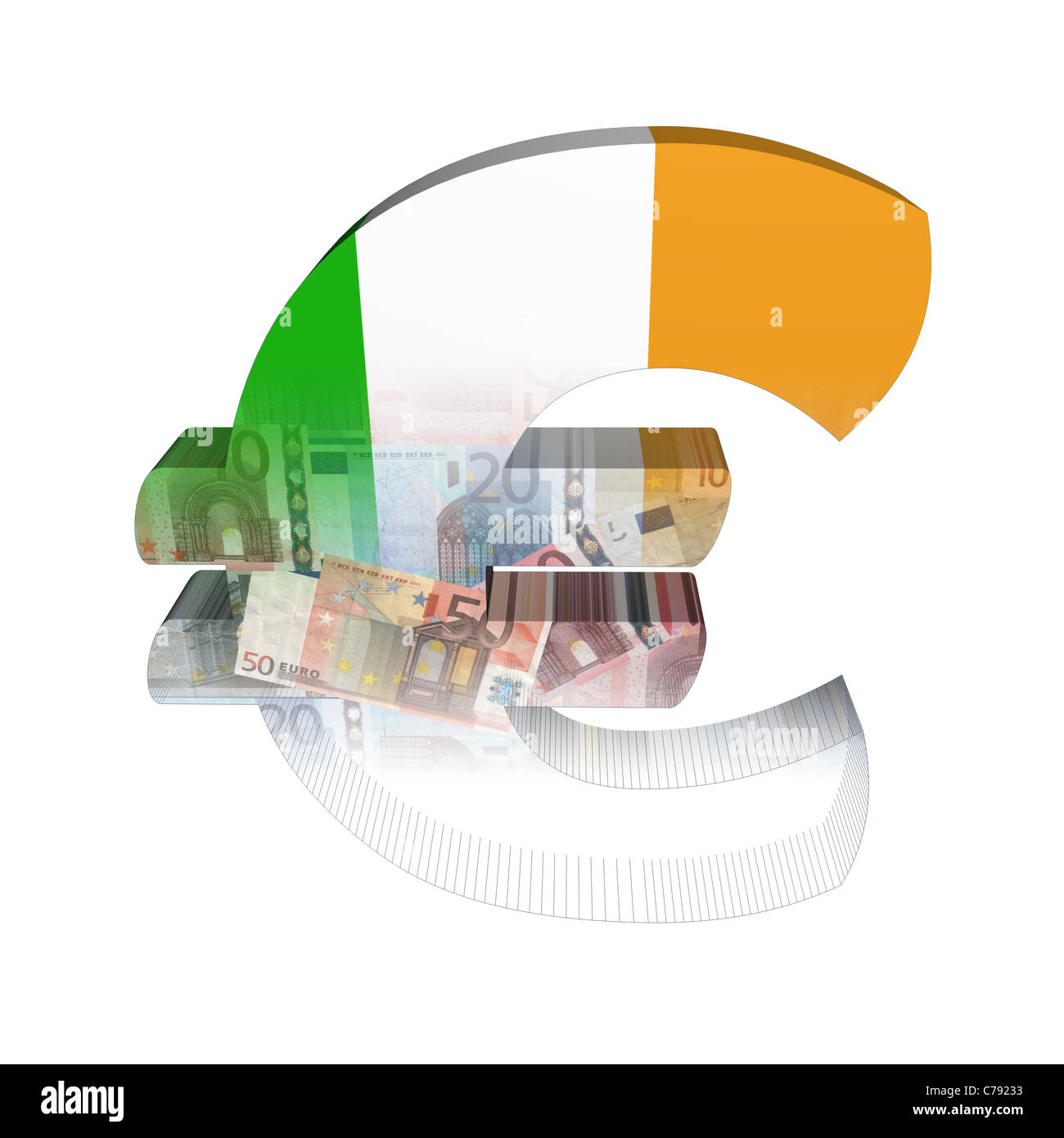 Irish euro symbol with flag on white illustration Stock Photo - Alamy