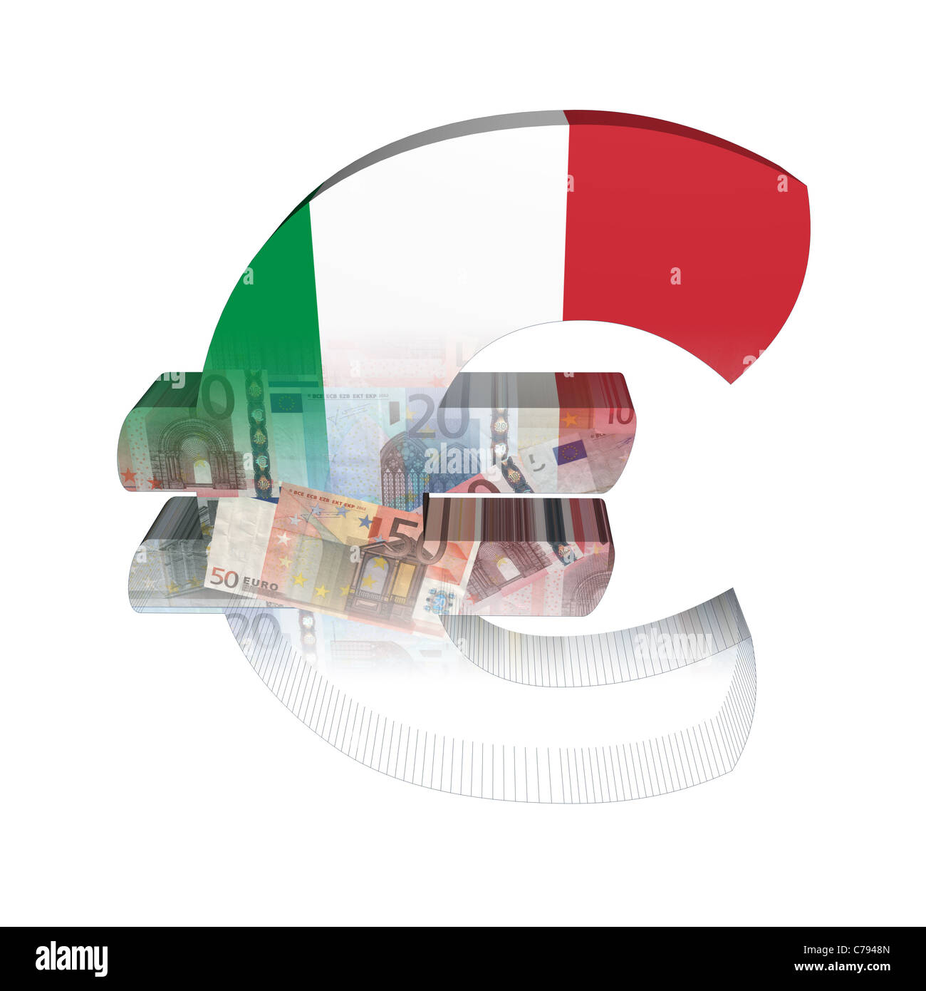 Italian euro symbol with flag on white illustration Stock Photo - Alamy