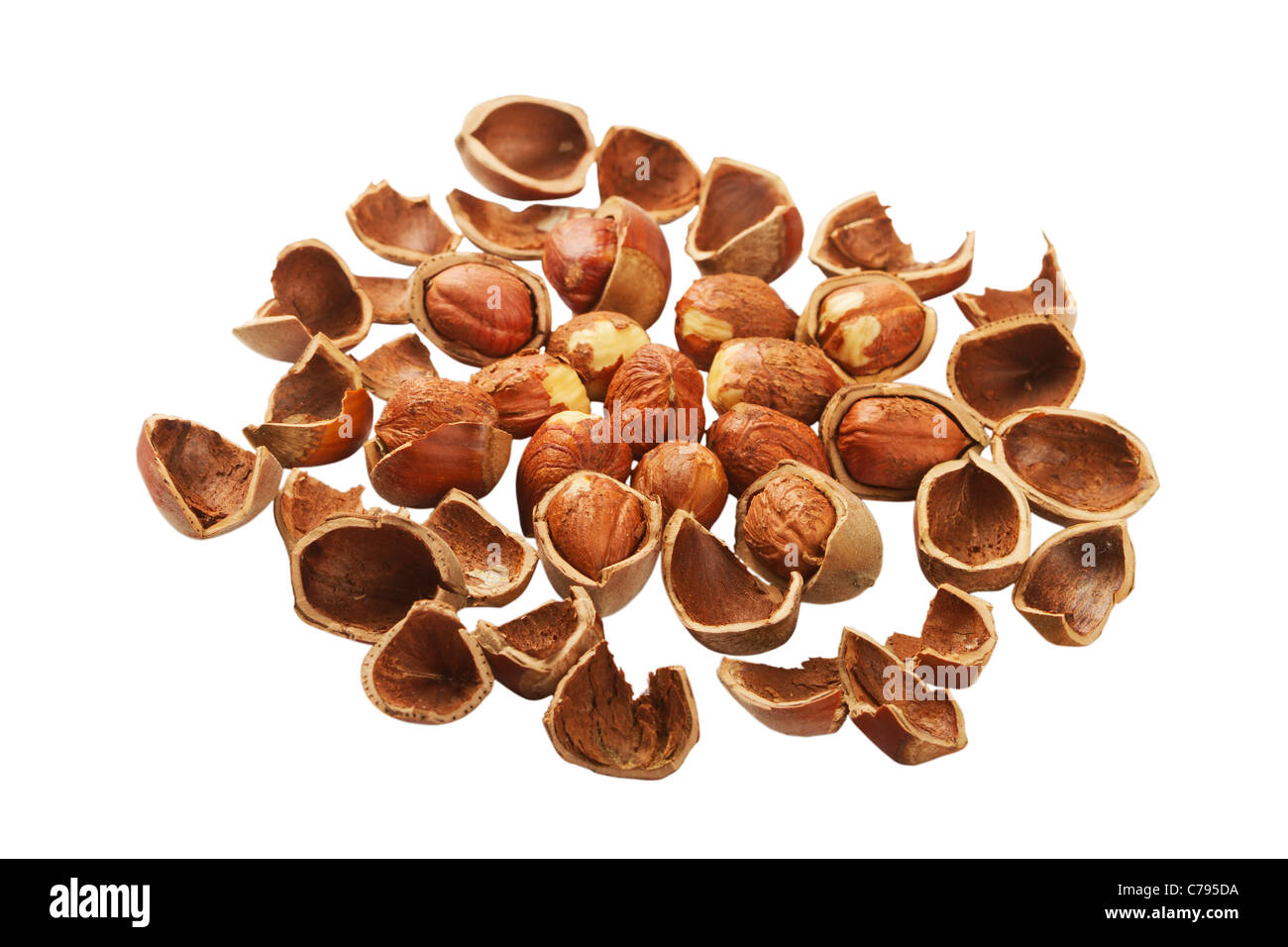 shell of nuts and nuts isolated on a white background Stock Photo - Alamy