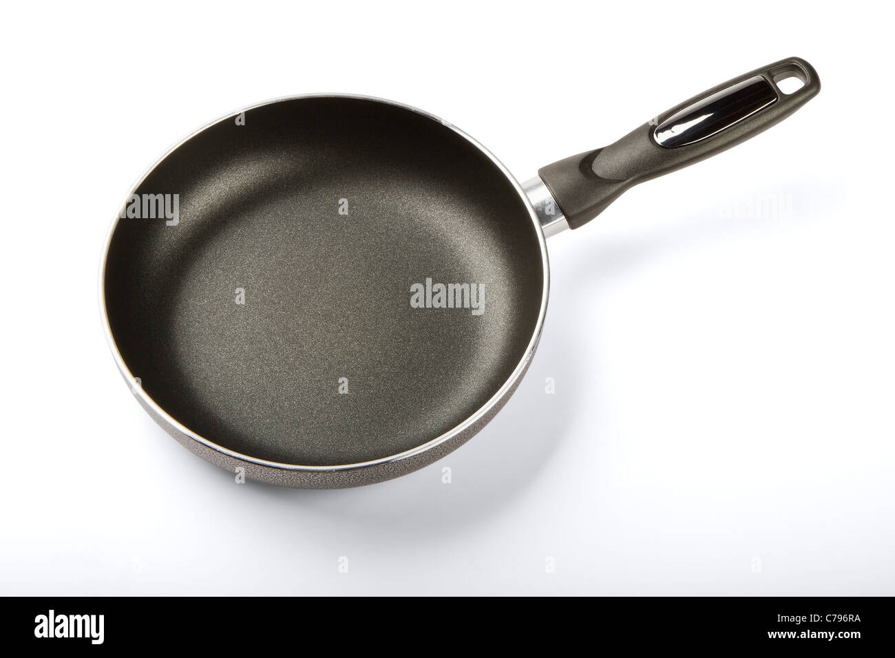 Frying pan with a teflon covering isolated on a white background Stock ...