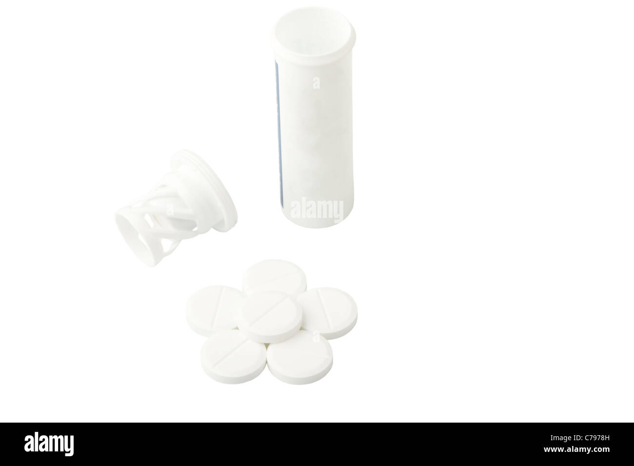 tablets and a bottle with a cover isolated on a white background Stock ...