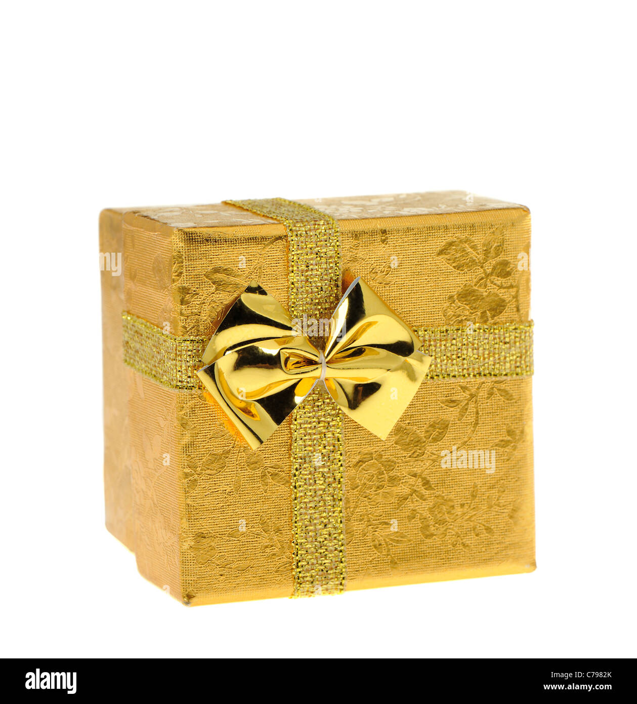 Gift box. Gold color. It is isolated on a white background Stock Photo ...