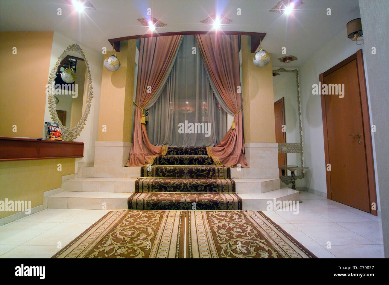 restaurant interior with a staircase and entrance Stock Photo - Alamy