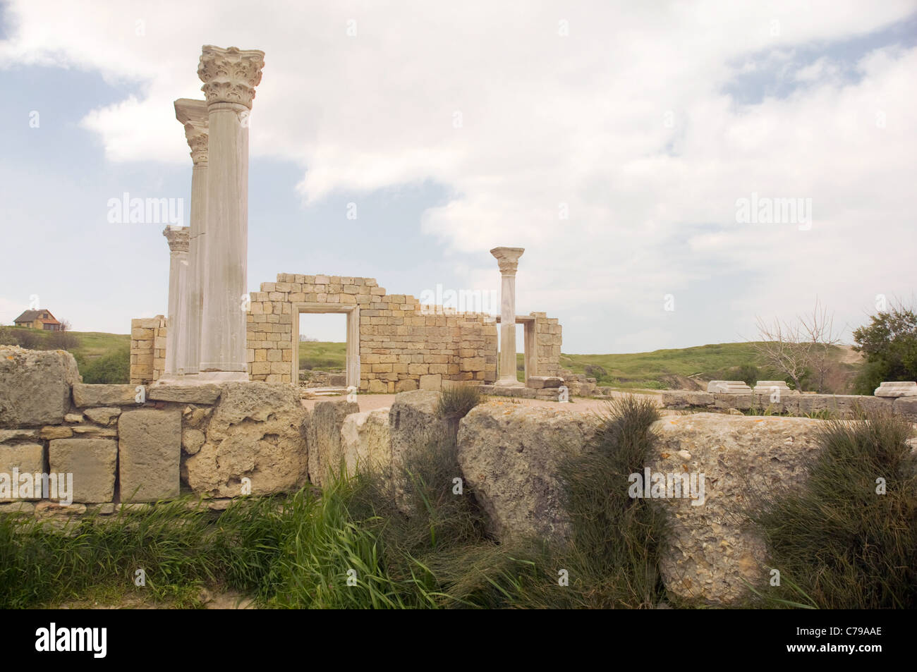 stone pillars of ancient civilization, near the temple Stock Photo - Alamy