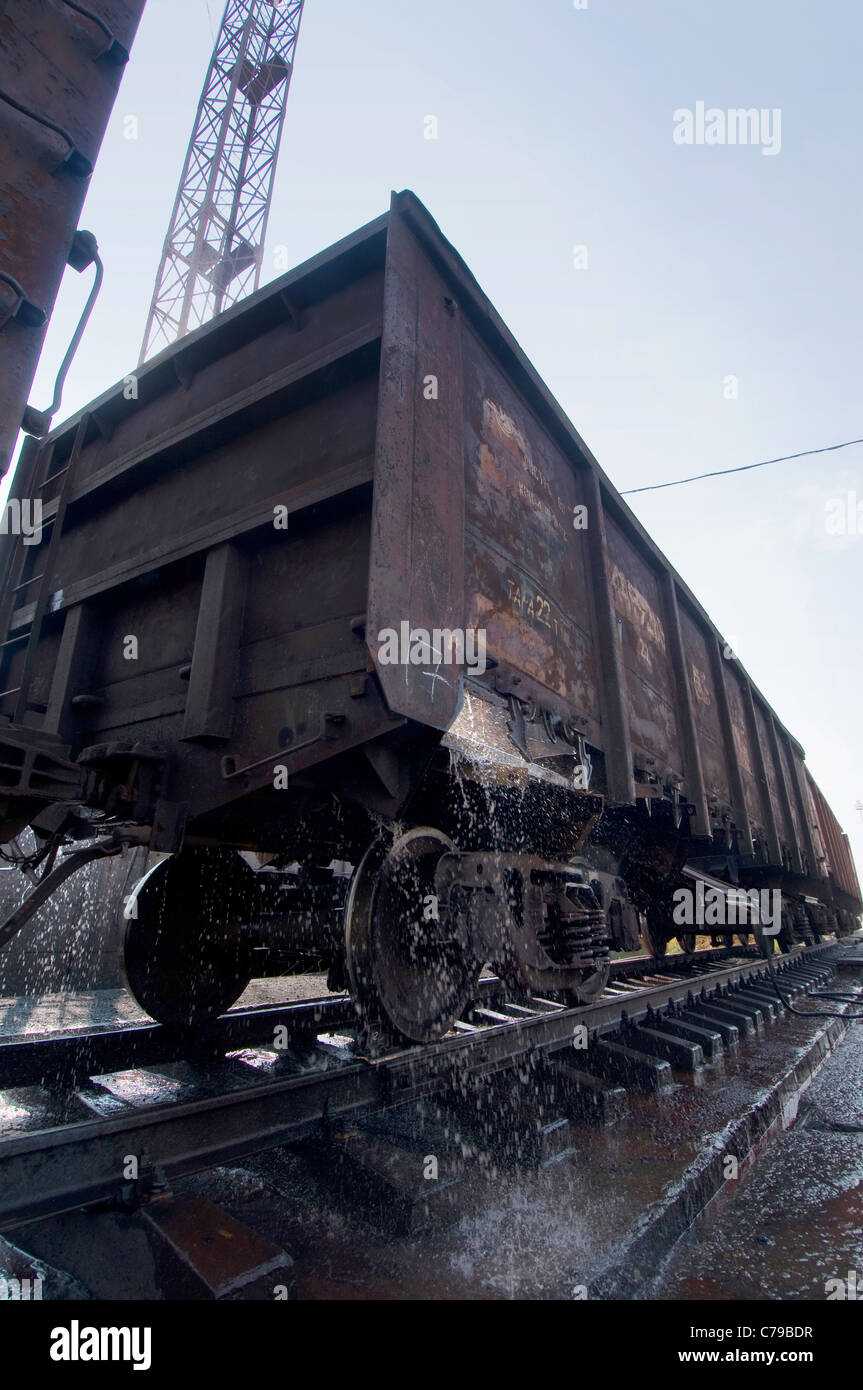 car transport train on the rails of the railway Stock Photo - Alamy