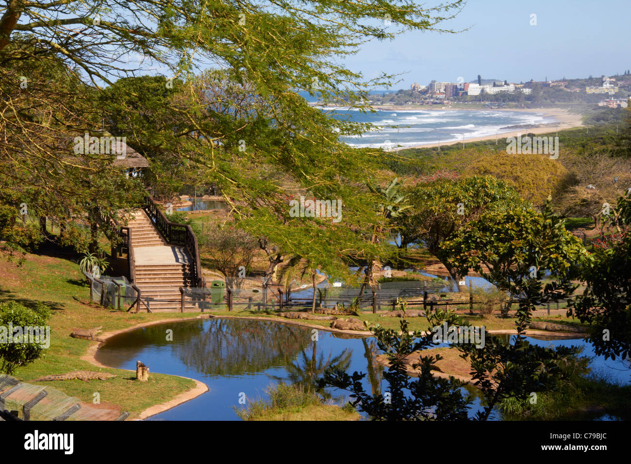 View over Crocworld with town of Scottburgh in distance. KwaZulu-Natal ...