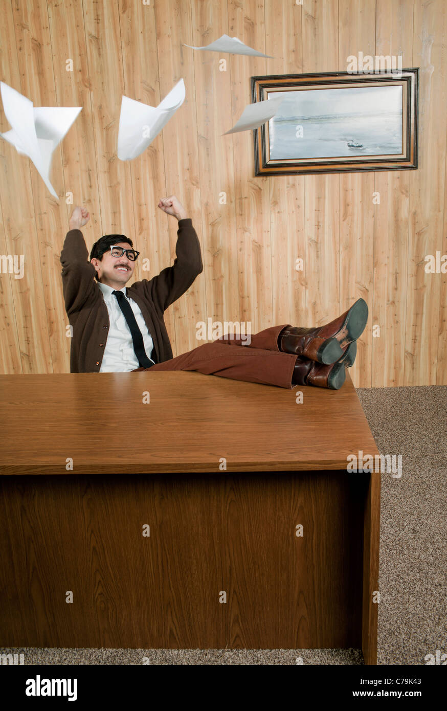 Successful businessman throwing paperwork in office Stock Photo - Alamy