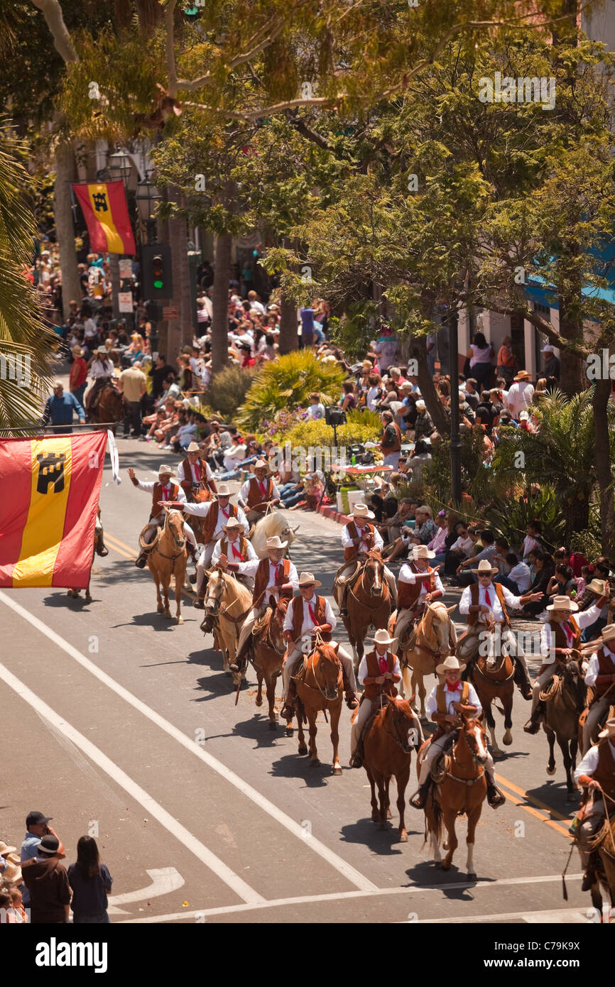 horseback riders participate in the opening day parade of Old Spanish ...