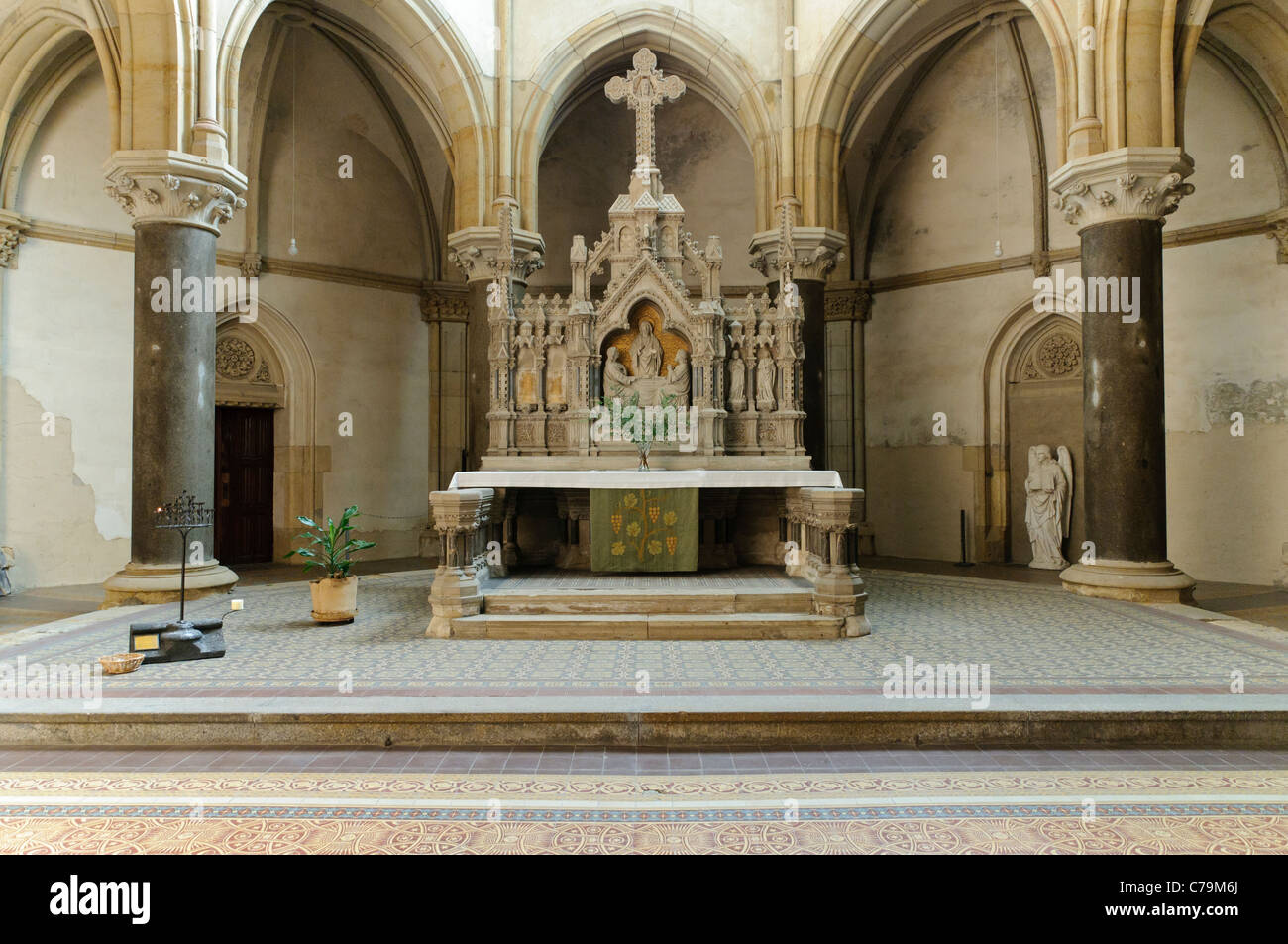 Altar in the neo-Gothic Lutheran Peterskirche church, Leipzig, Saxony ...