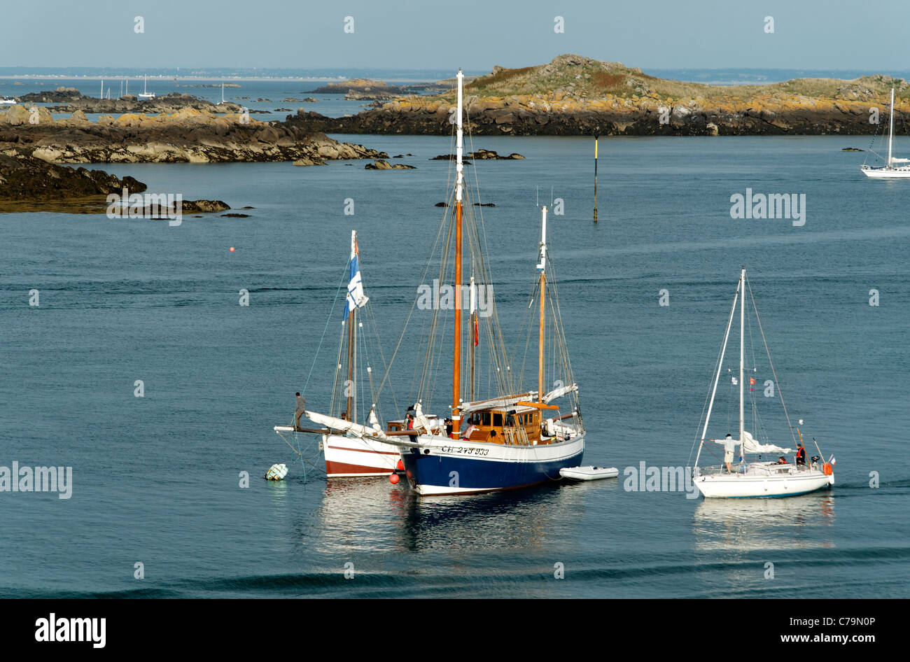 The ship "Charles Marie" anchored in the Channel of Sound, Chausey ...