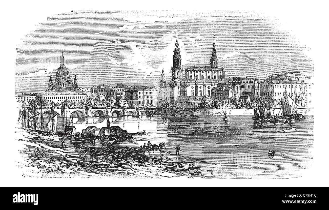 Dresden in Saxony, Germany, during the 1890s, vintage engraving. Old ...
