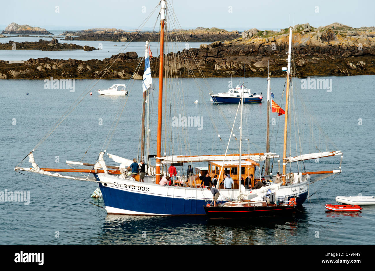 The ship "Charles Marie" anchored in the Channel of Sound, Chausey ...