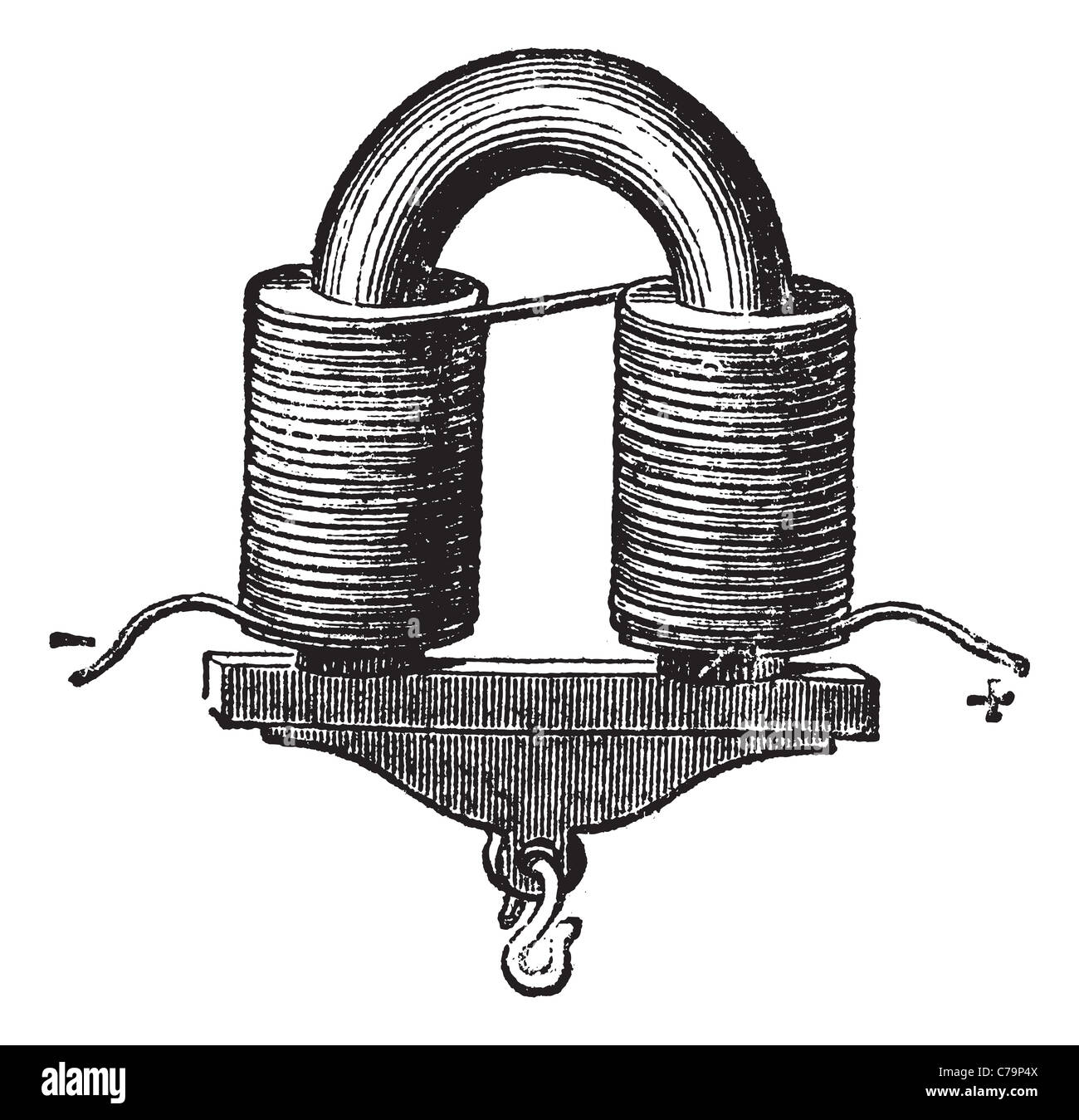 U-shaped Electromagnet, vintage engraved illustration. Trousset ...