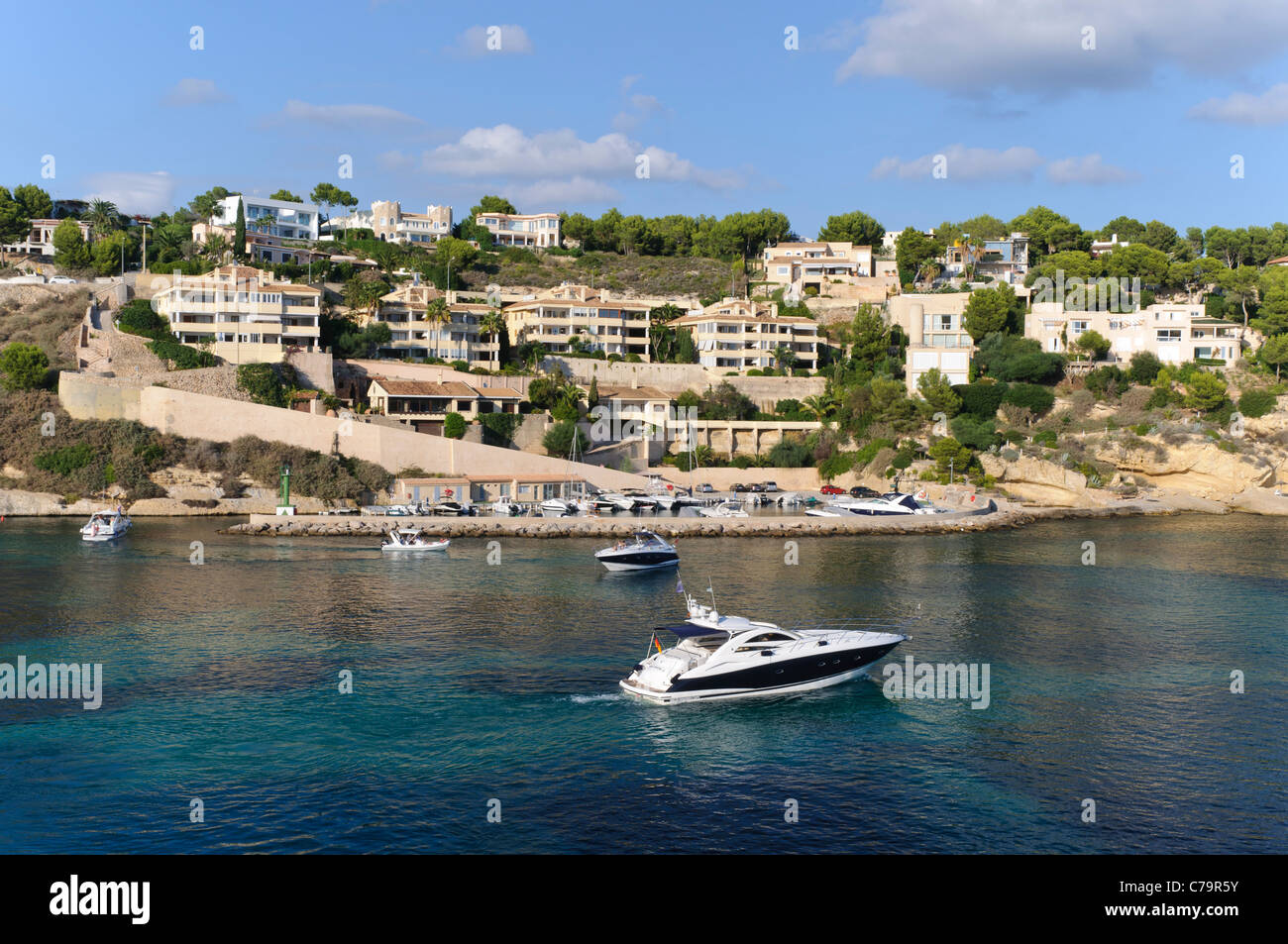 Boats in the Three Finger Bay, Cala Portals Vells, Cala Mago, Majorca ...