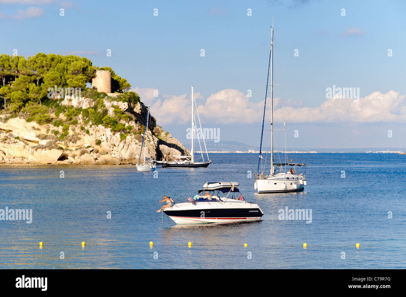 Sailing boats in the Three Finger Bay, Cala Portals Vells, Cala Mago ...