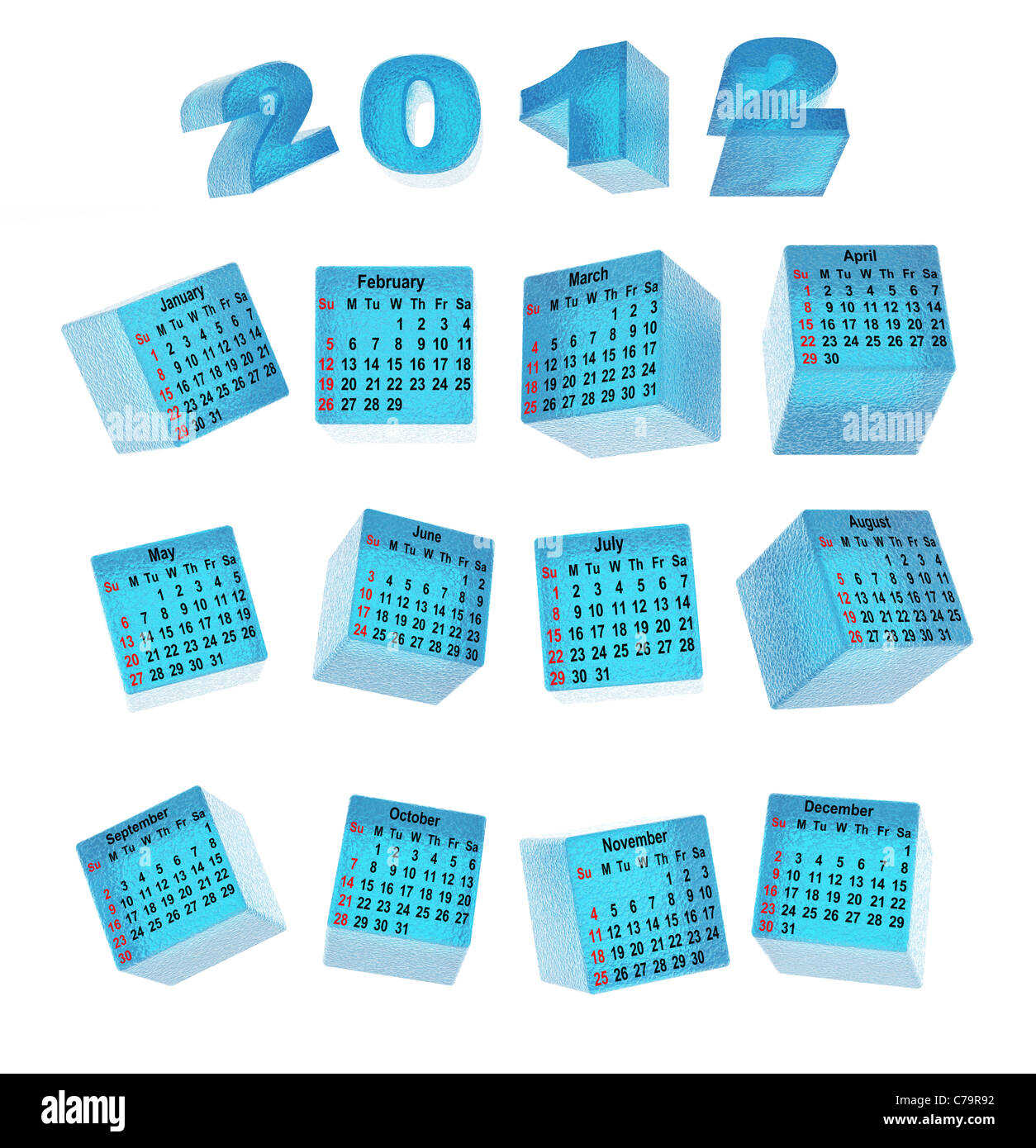 Calendar for ice cubes. Transparent three-dimensional cubes Stock Photo ...
