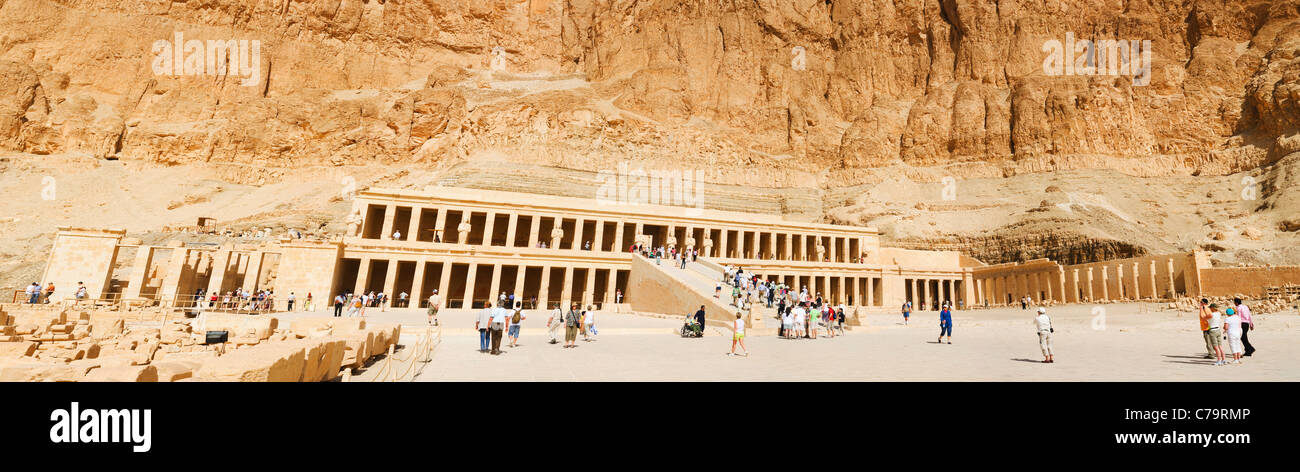 Panorama view of the Mortuary Temple of Hatshepsut at Deir el Bahri on ...