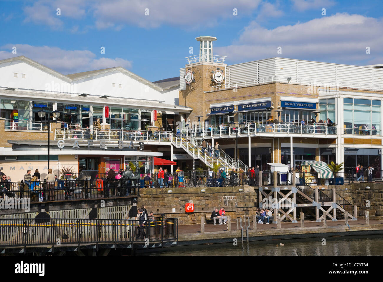 Mermaid Quay with Willows Clock Tower, Tacoma Square, Cardiff Bay ...