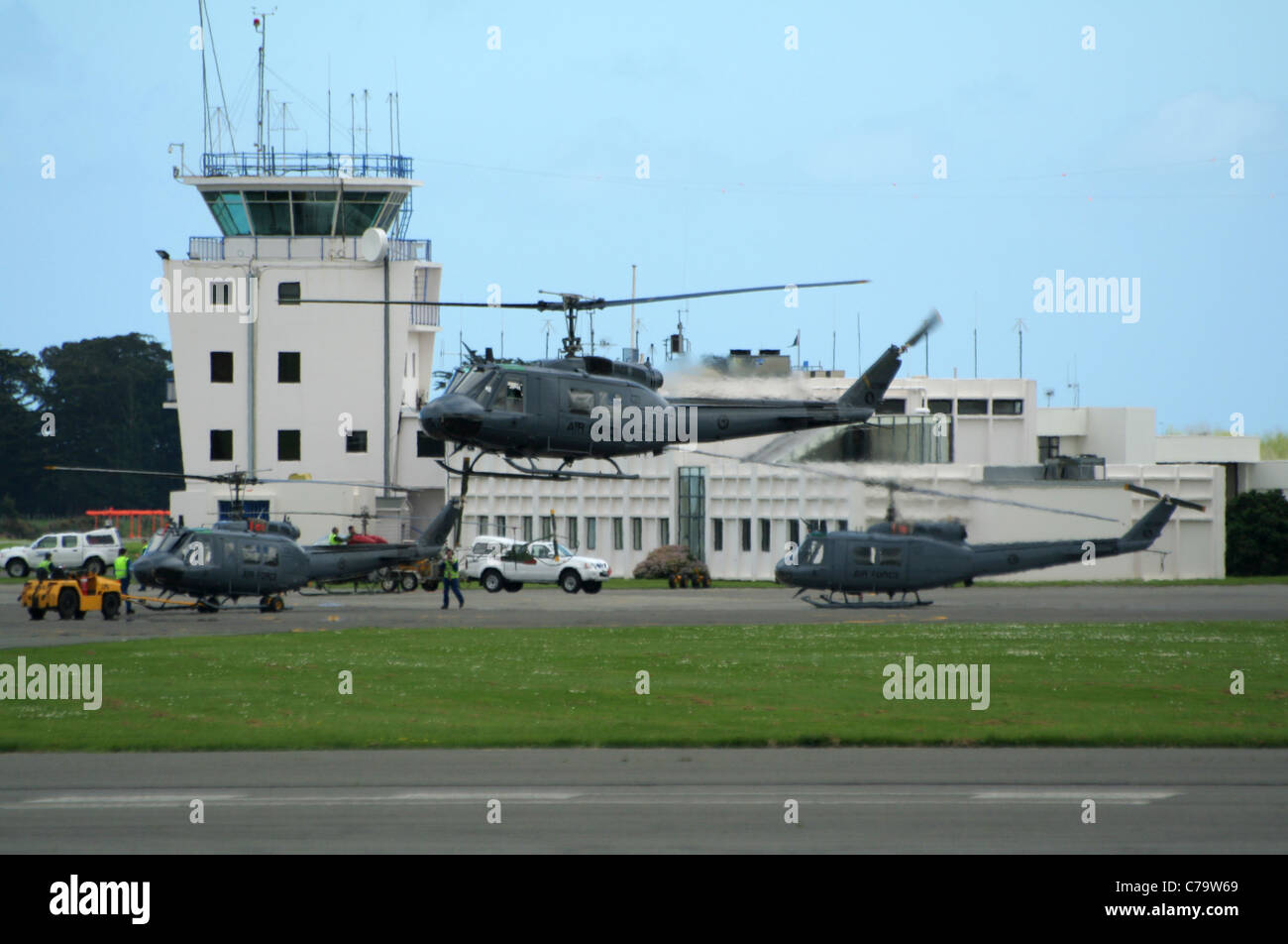 Huey take off from the Royal New Zealand Air Force base Ohakea Stock ...