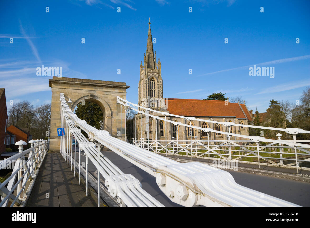 Marlow Suspension Bridge and All Saints Church by Thames river, Marlow ...