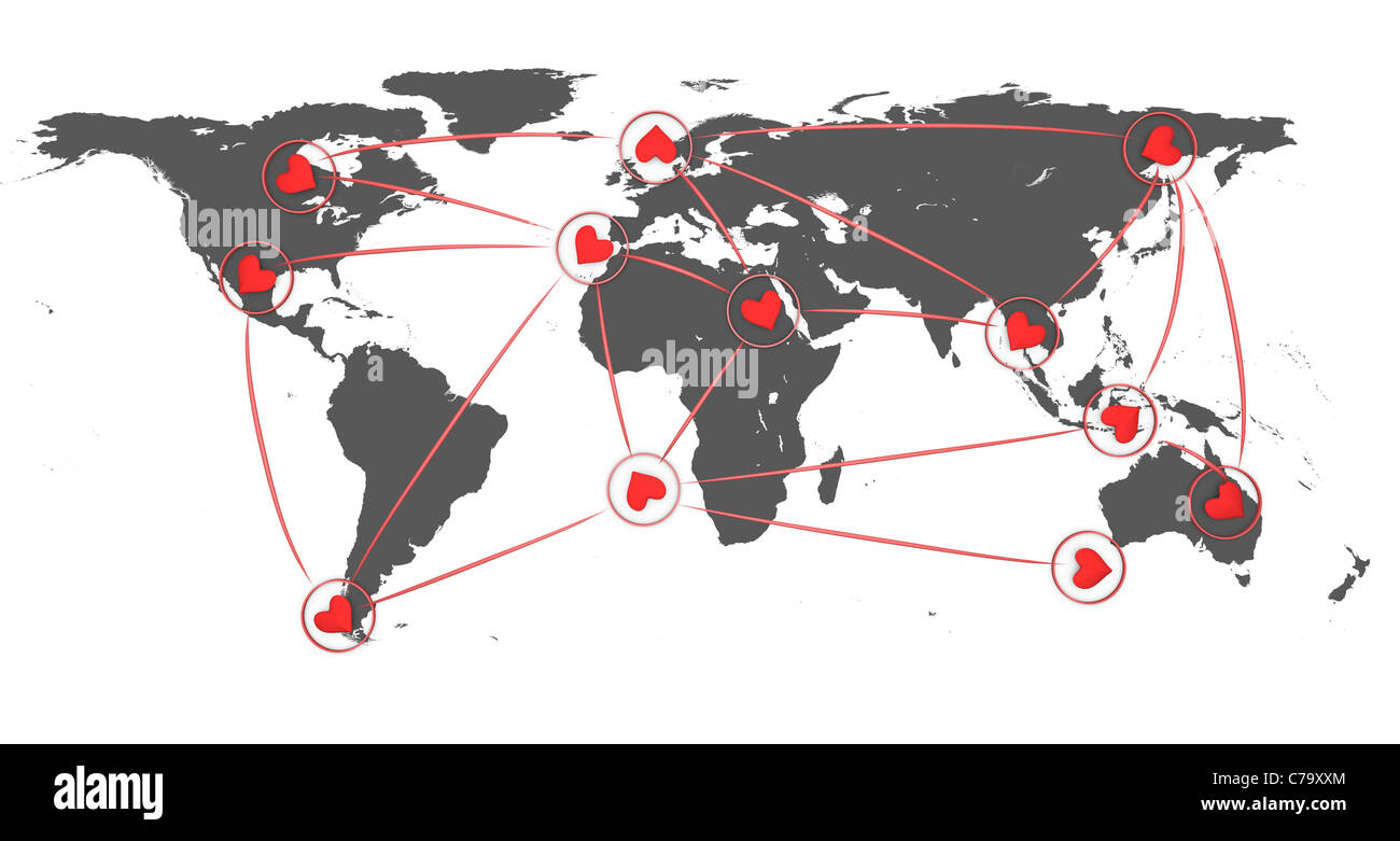 render of a network of heart symbols Stock Photo - Alamy