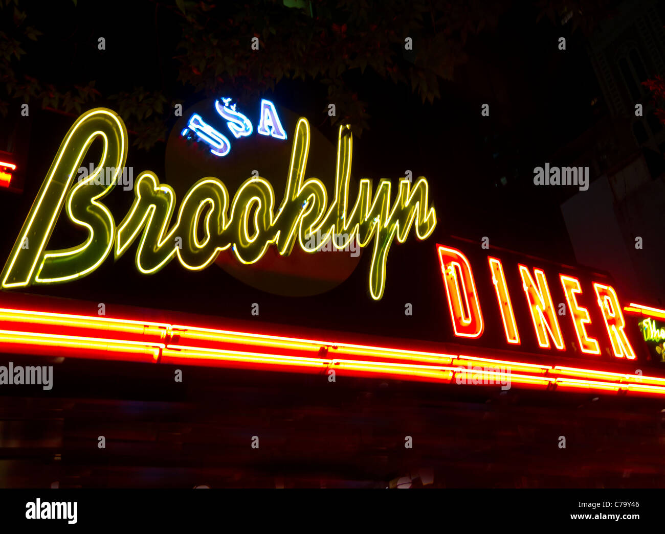 neon USA Brooklyn diner sign Stock Photo - Alamy