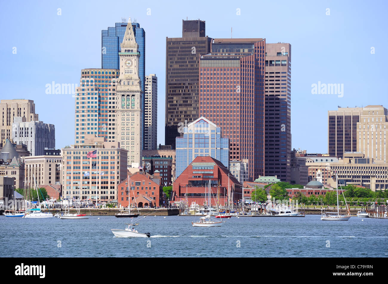 Boston downtown urban architecture with boat and city skyline Stock ...