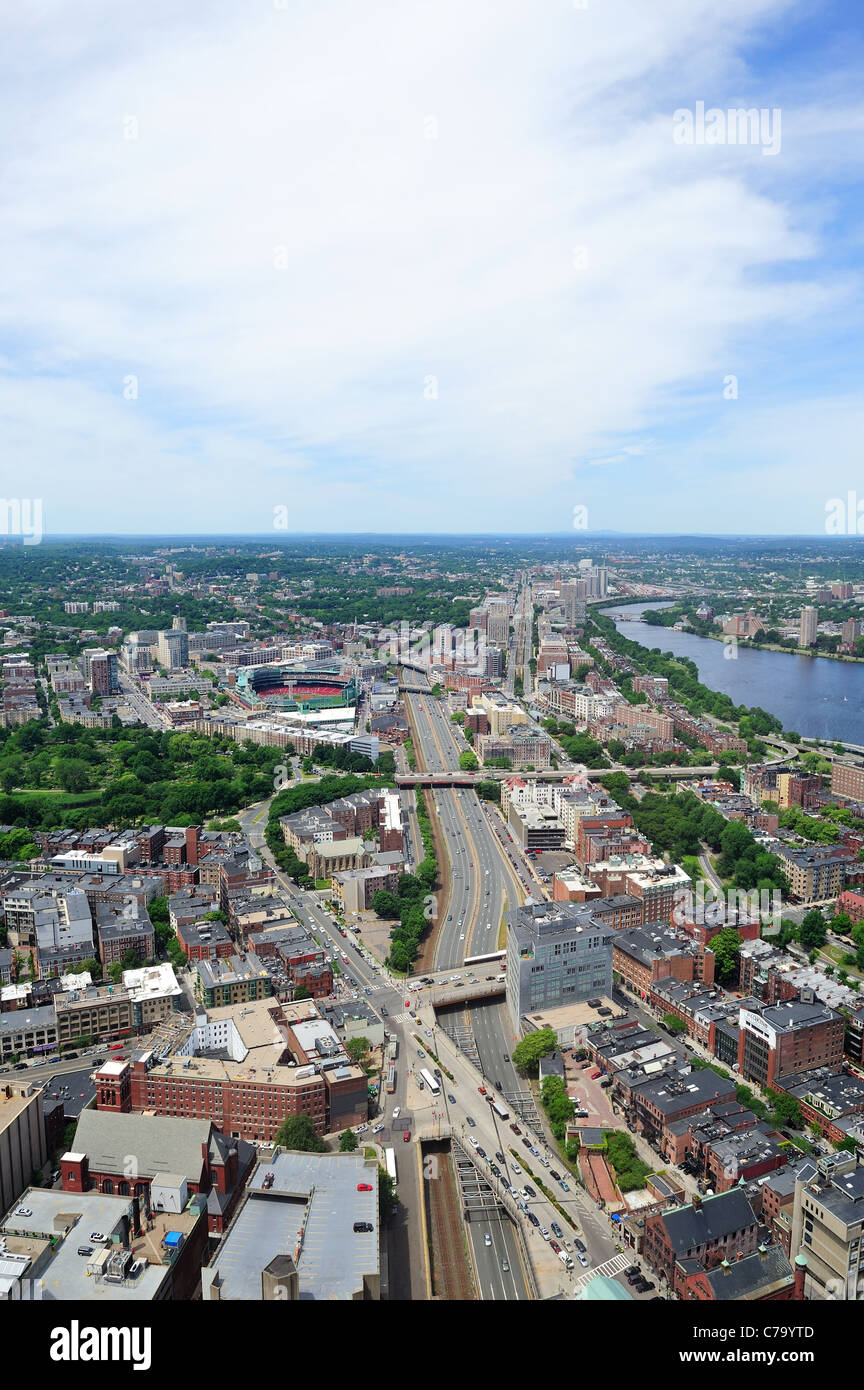 Boston city aerial view with urban buildings and highway Stock Photo ...