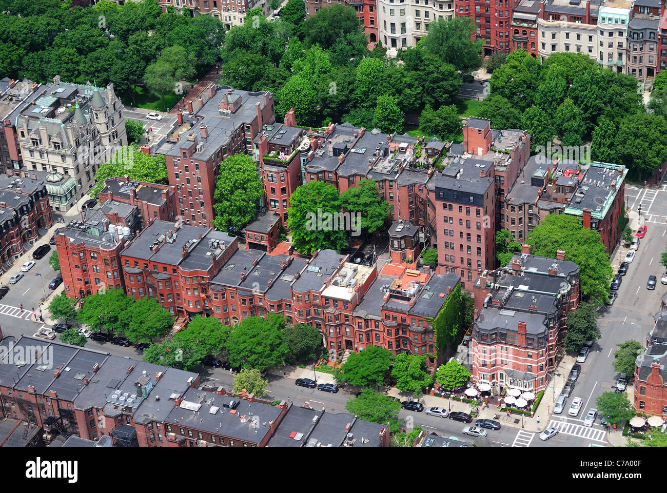 Boston downtown aerial view with historical architecture, street and ...