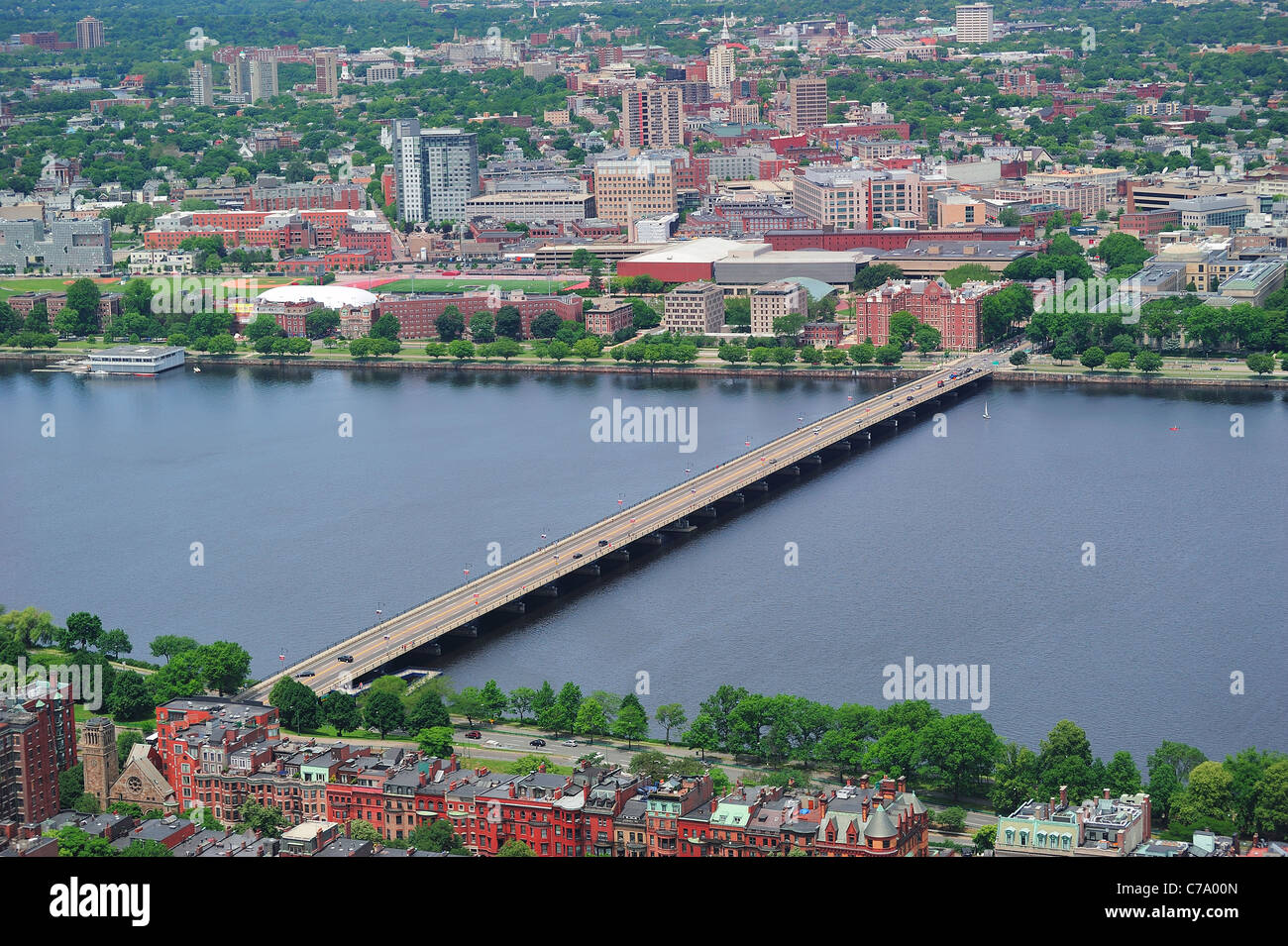 Boston Charles River aerial view with buildings and bridge Stock Photo ...