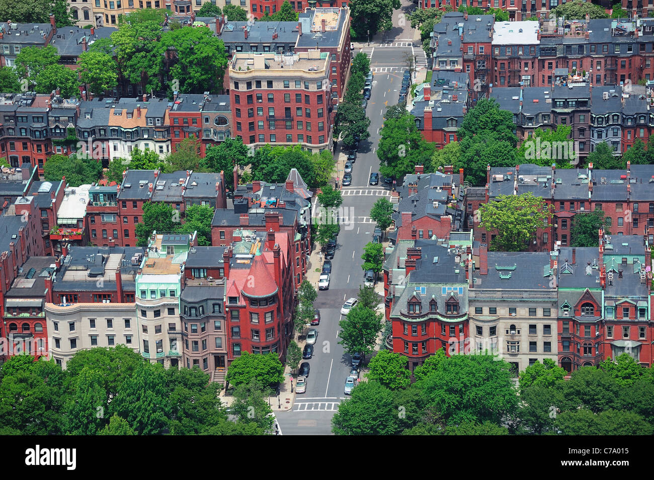 Boston downtown aerial view with historical architecture, street and ...