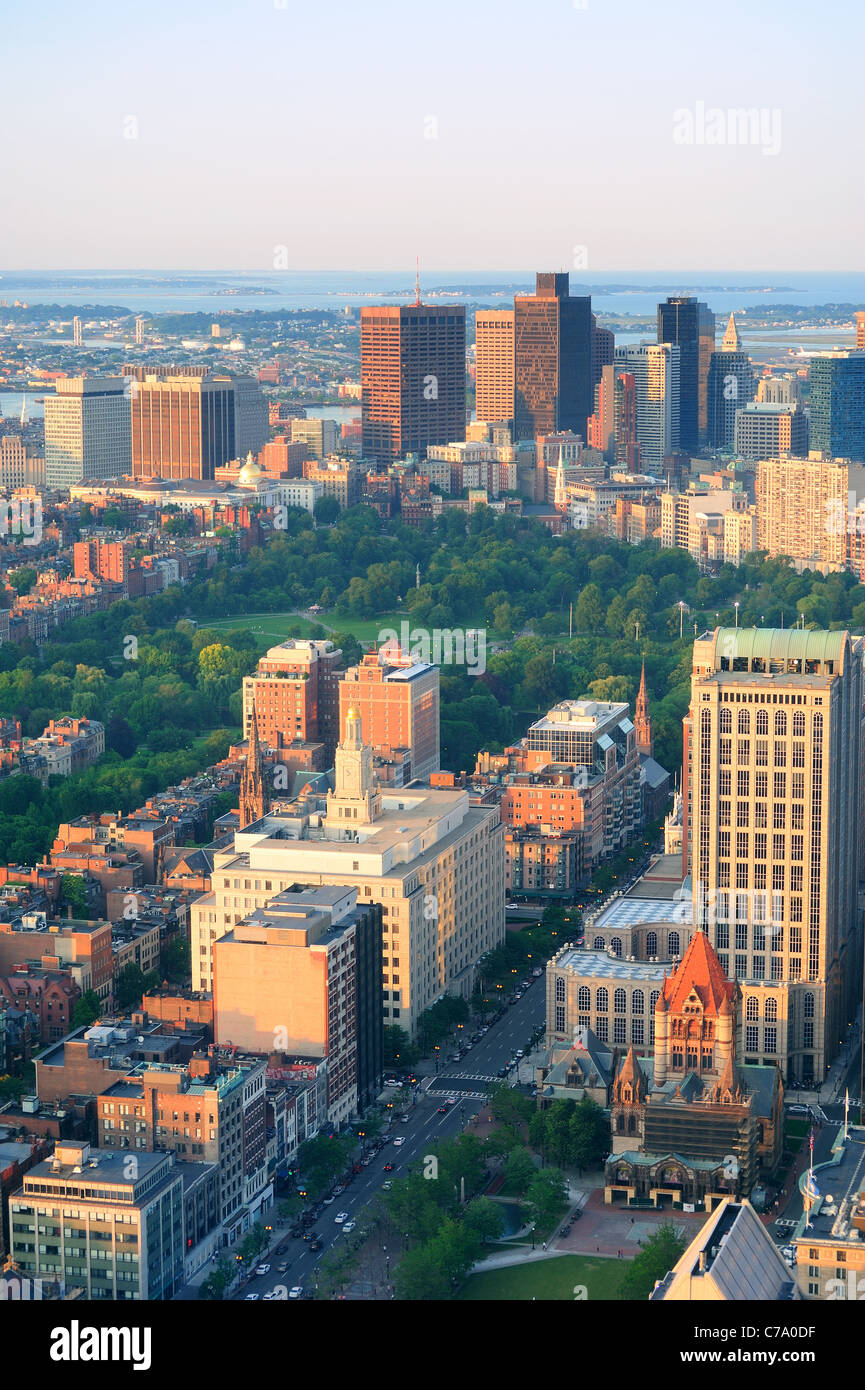 Boston city downtown aerial view with urban historical buildings at ...