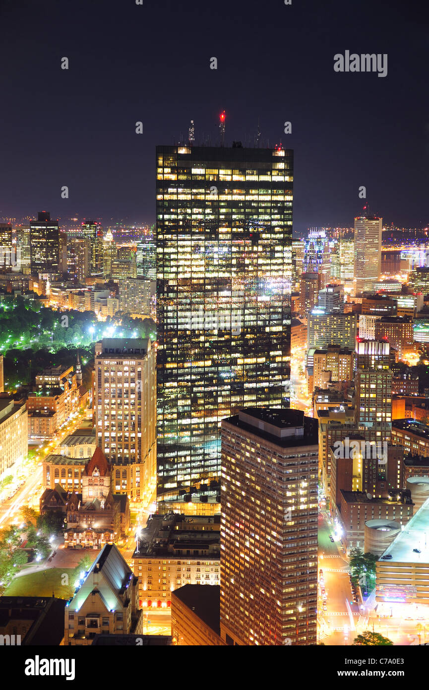 Boston aerial view with skyscrapers at night with city skyline ...