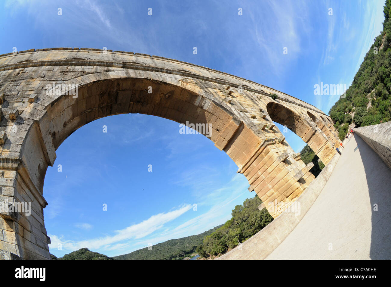 Ancient Roman aqueduct bridge from 1st century AD called Pont du Gard ...