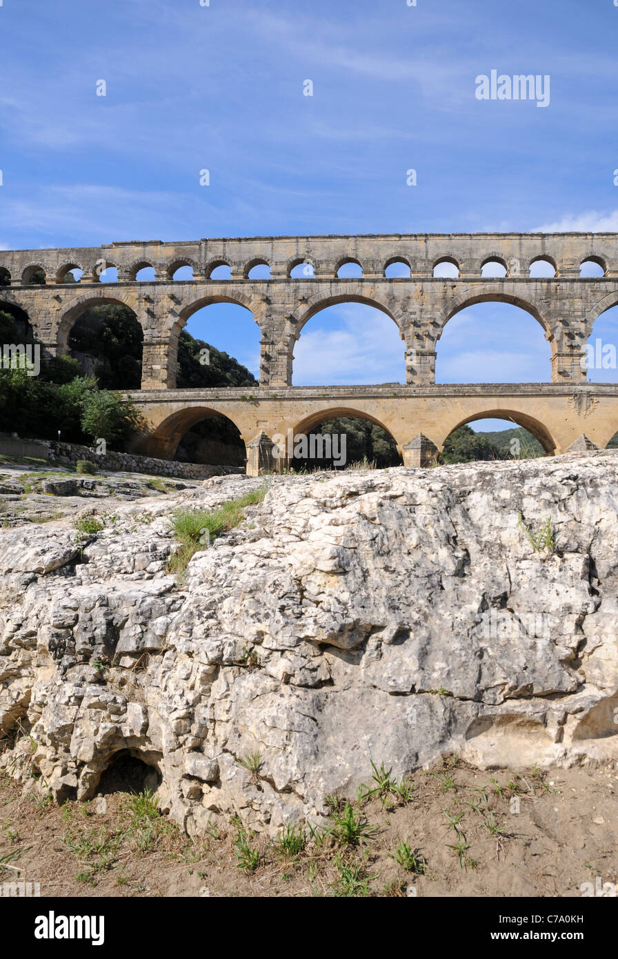 Ancient Roman aqueduct bridge from 1st century AD called Pont du Gard ...