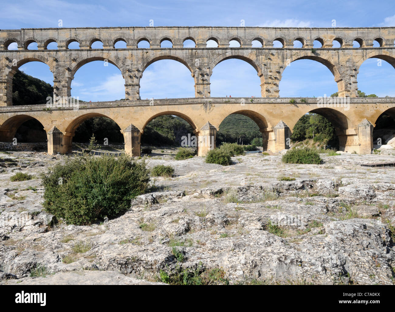 Ancient Roman aqueduct bridge from 1st century AD called Pont du Gard ...