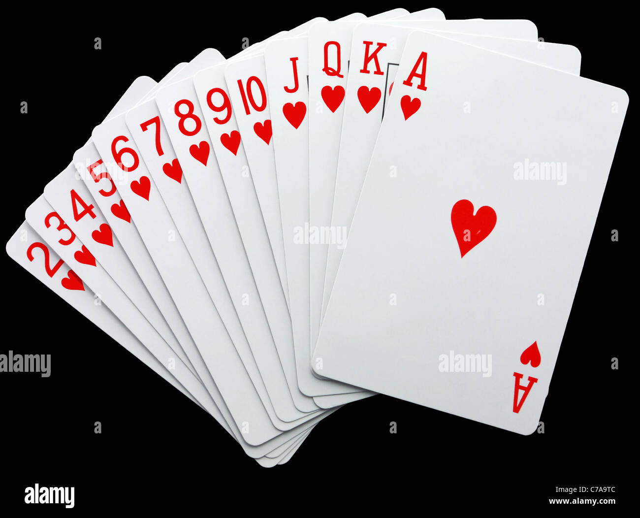 Hearts Suit in a playing deck of cards isolated on black Stock Photo ...
