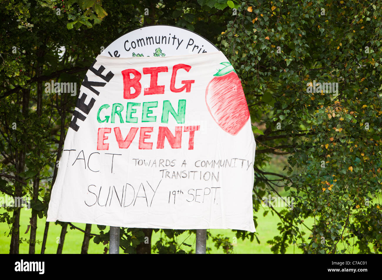 Posters at a green event in Windermere, UK Stock Photo - Alamy