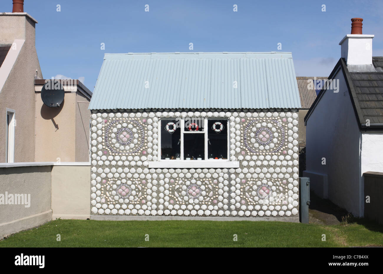 Shell covered house Hamnavoe West Burra Shetland Islands Scotland ...