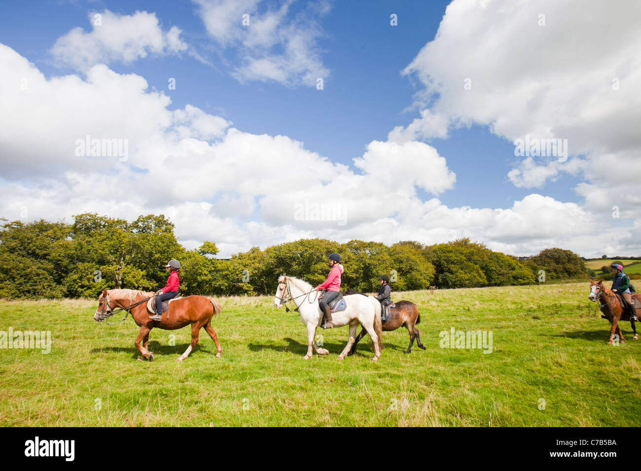 Horse riders in the Devon countryside near Dulverton, UK Stock Photo ...