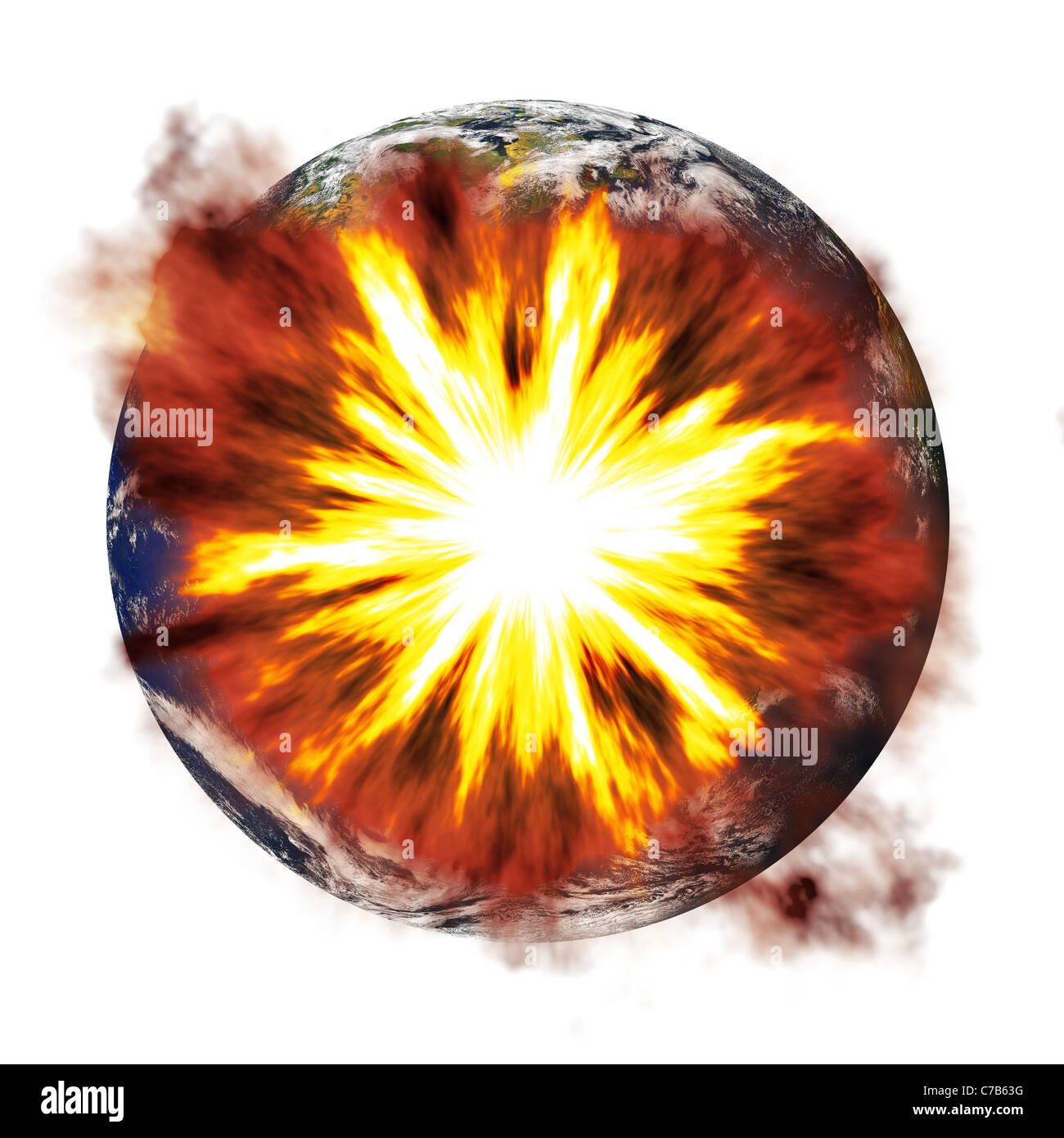 An illustration of the earth exploding from an asteroid or other ...