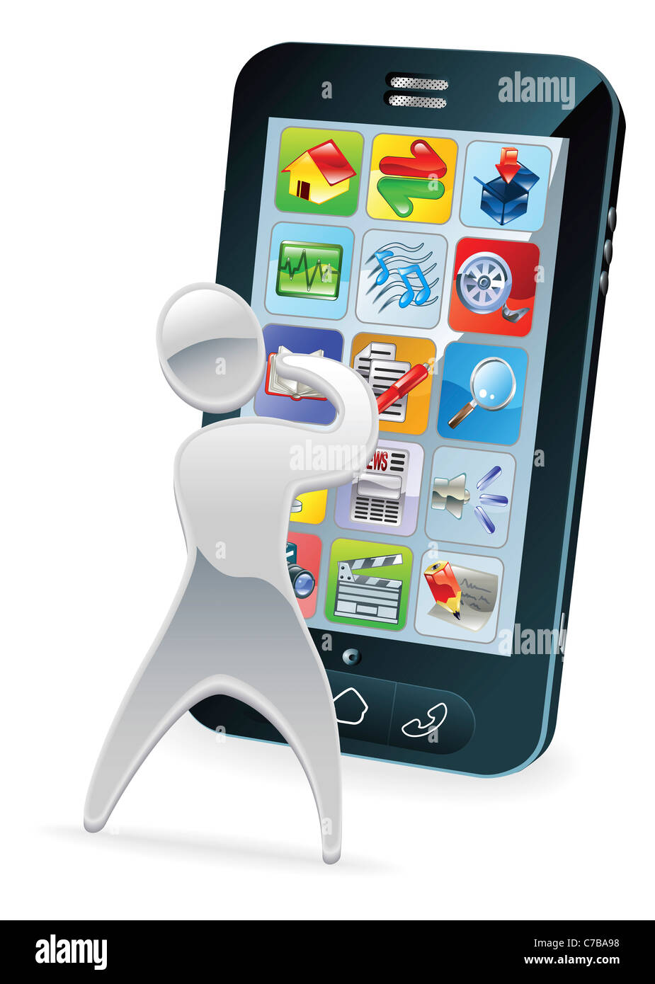 Metallic cartoon mascot character phone concept Stock Photo - Alamy