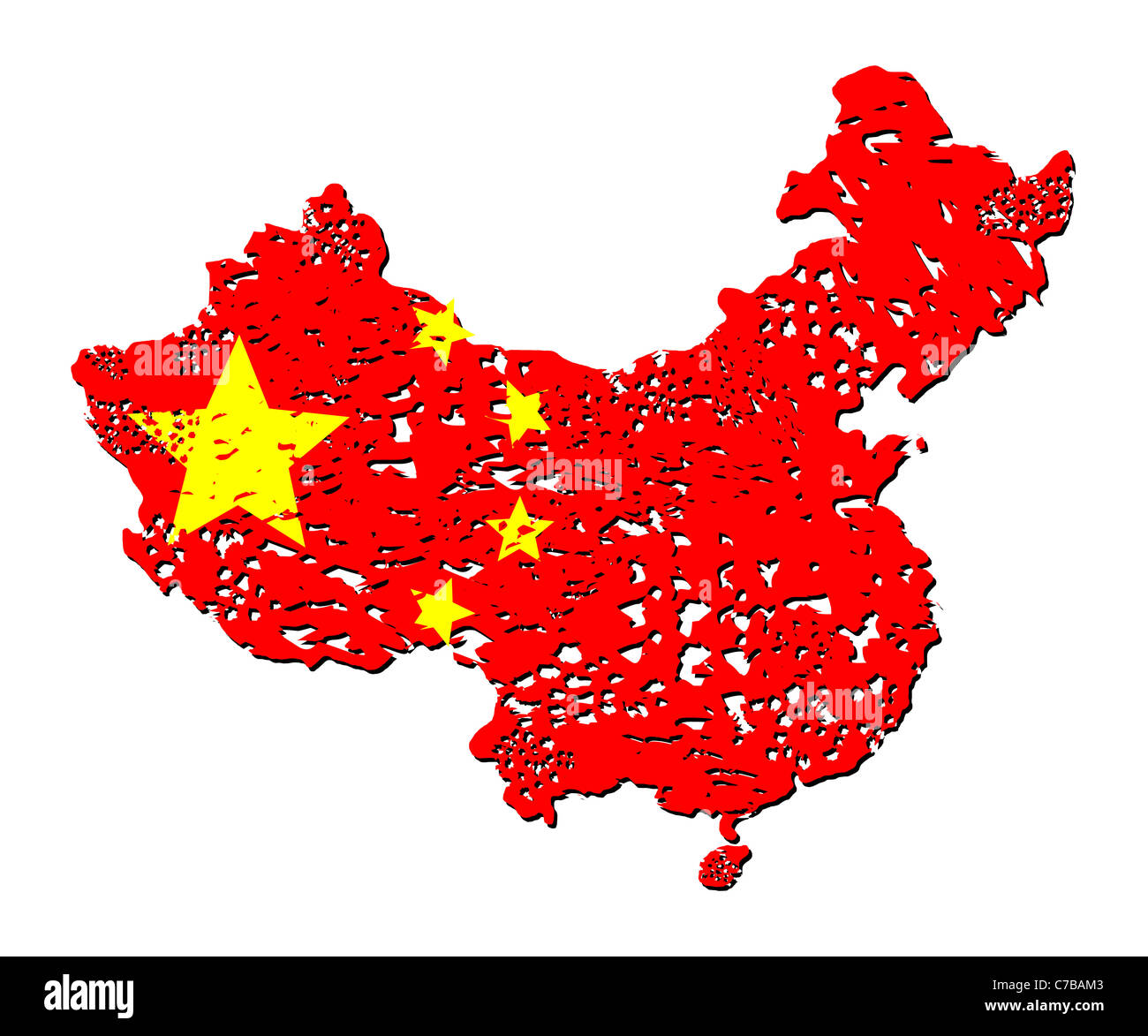 Grunge China map flag with shadow illustration Stock Photo - Alamy