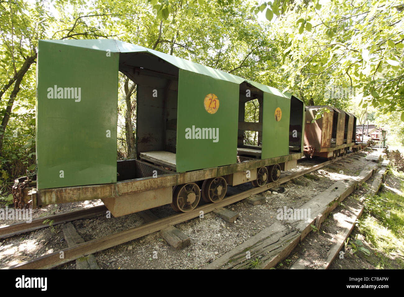 The narrow gauge freight train carts at the open air museum in the Male ...