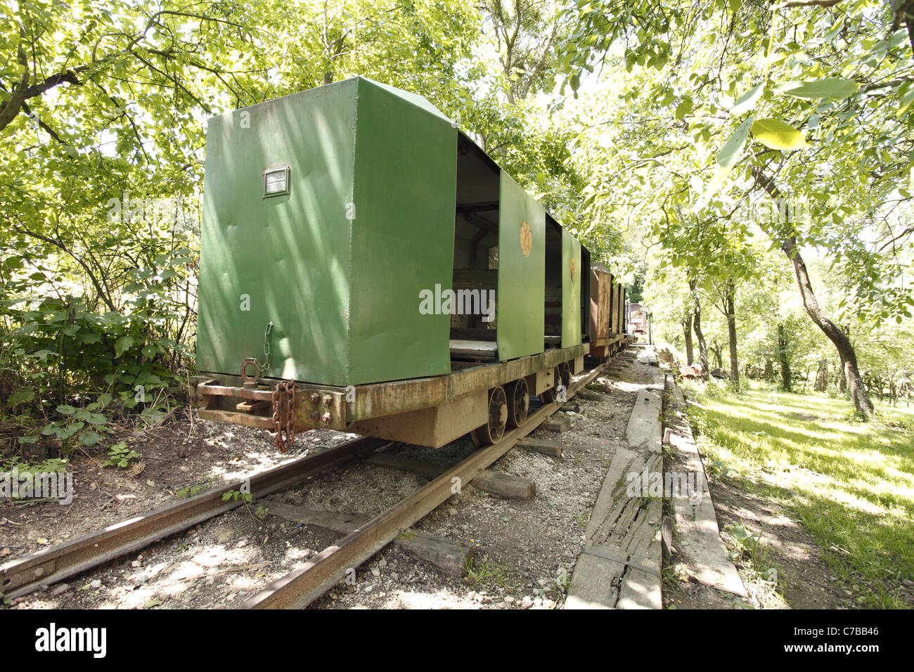 The narrow gauge freight train carts at the open air museum in the Male ...