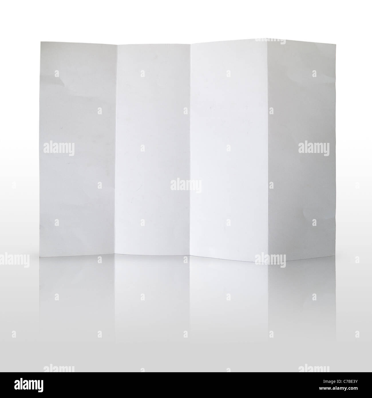 Fold white paper Horizontal on white background and reflection Stock ...